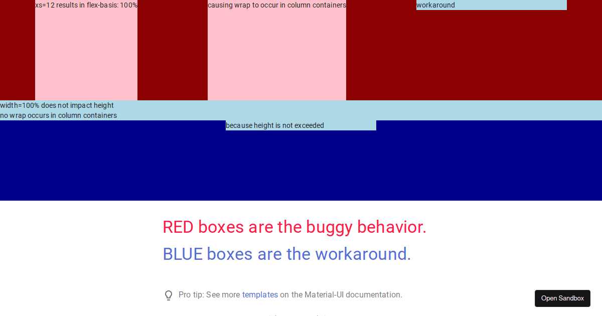MUI bug for column containers - Codesandbox