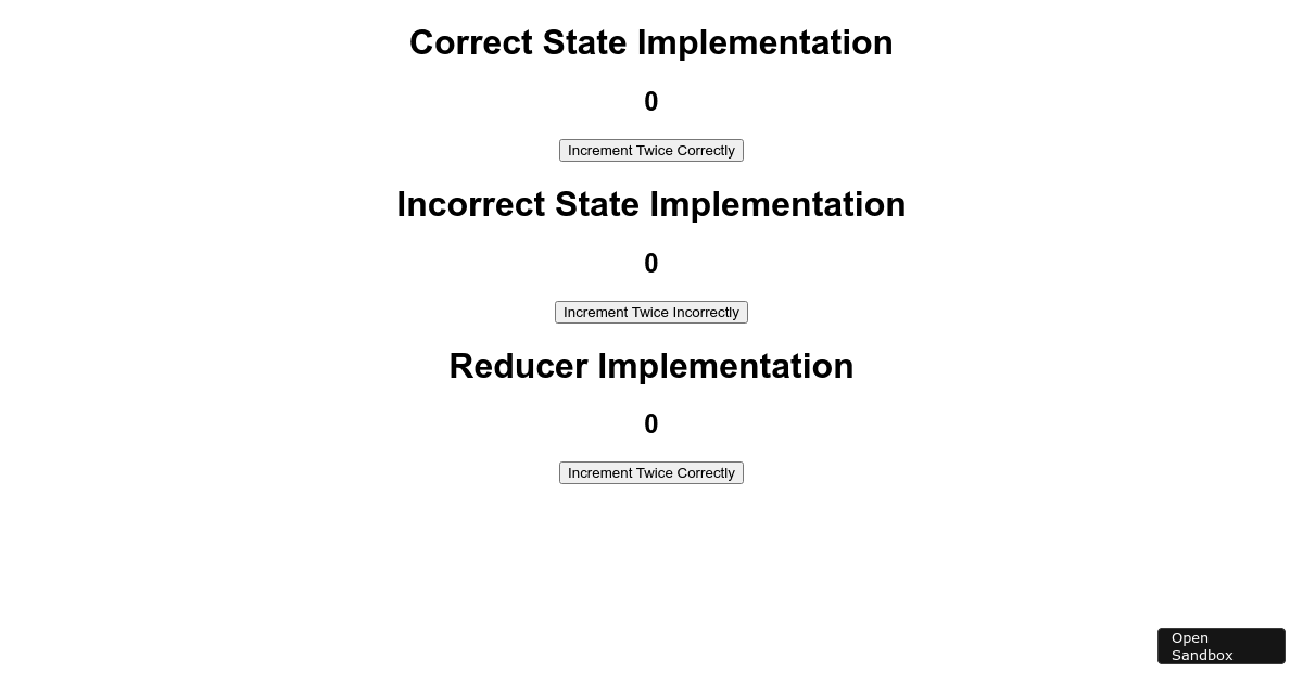 Usestate Vs Usereducer And Race Condition Via Non Callback State Progression Codesandbox 7056