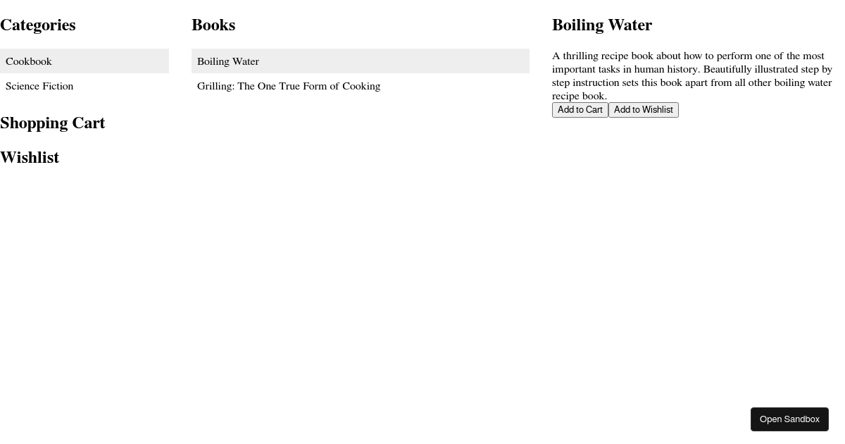 bookStore - exercises (done) - Codesandbox
