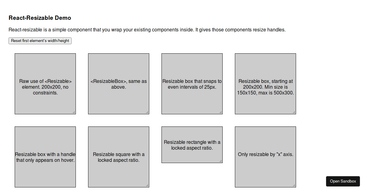 React-Resizable Playground - Codesandbox