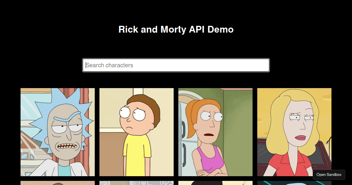 rick and morty api search - Codesandbox