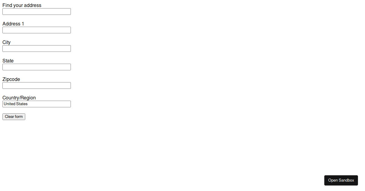 Mapbox Address Autocomplete (forked) - Codesandbox Mapbox Address Autocomplete (forked) - Codesandbox