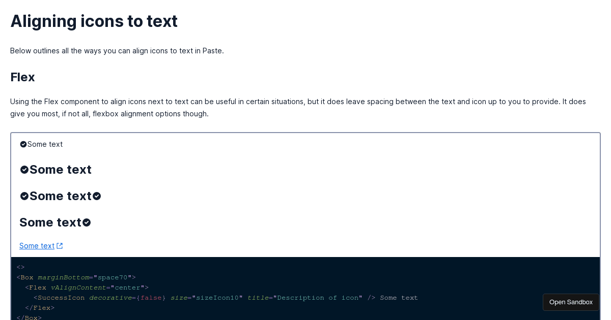 Ways to align icons to text - Codesandbox