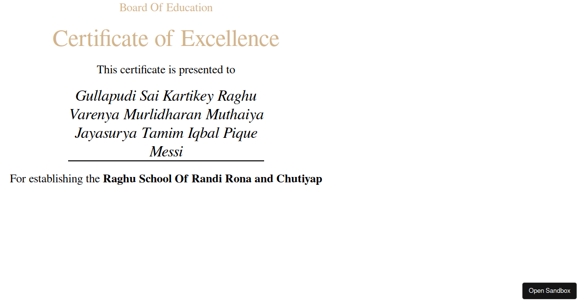 Certificate - Codesandbox