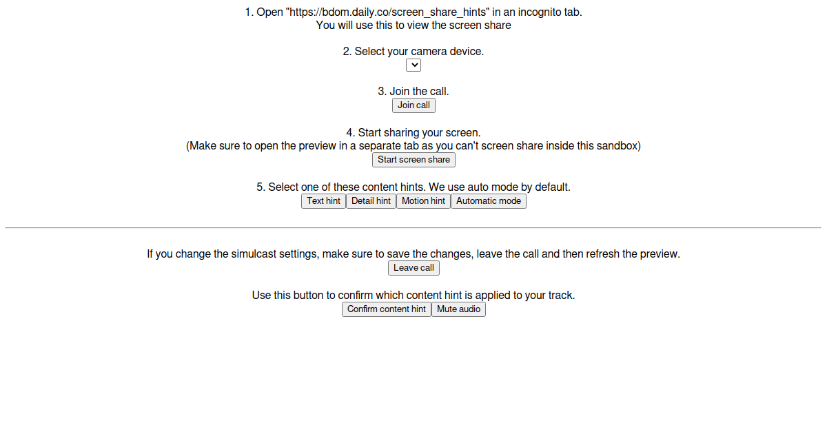Screen share content hint proof of concept - Codesandbox