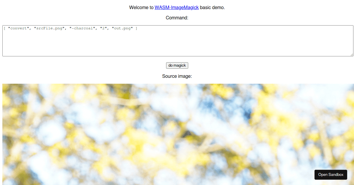 WASM-ImageMagick basic demo (forked) - Codesandbox