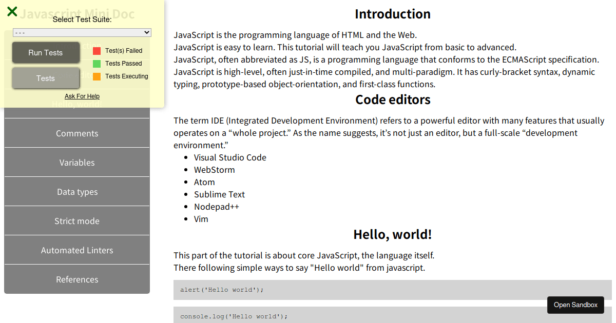 Technical Documentation Codesandbox