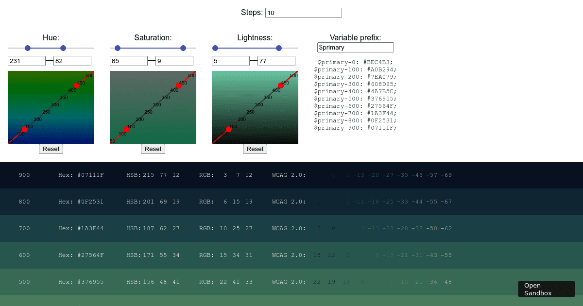 color-scale-generator (WCAG 3.0) (HSV) - Codesandbox