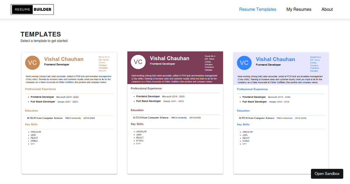 resume-builder - Codesandbox