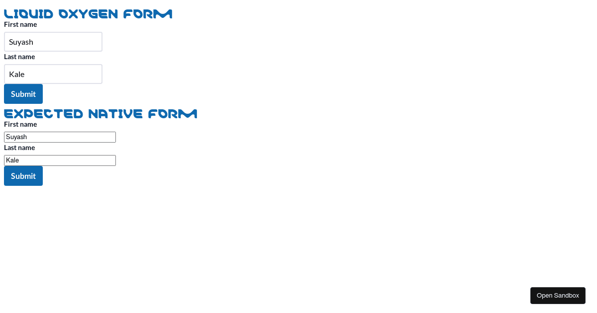 Liquid Oxygen - Form onSubmit - Codesandbox