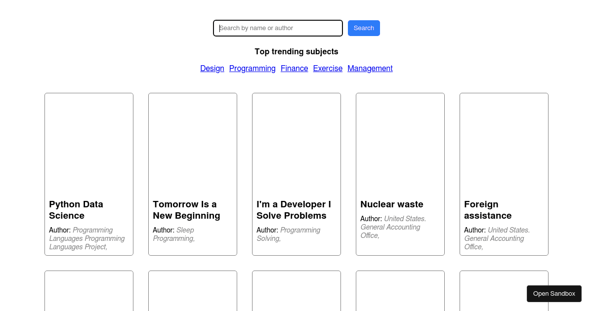 E-book-library using openlibrary API - Codesandbox