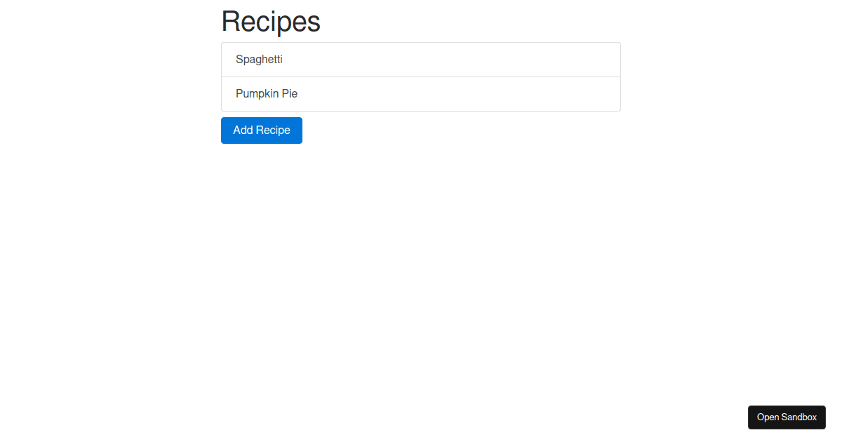 freeCodeCamp: Build a Recipe Box - Codesandbox