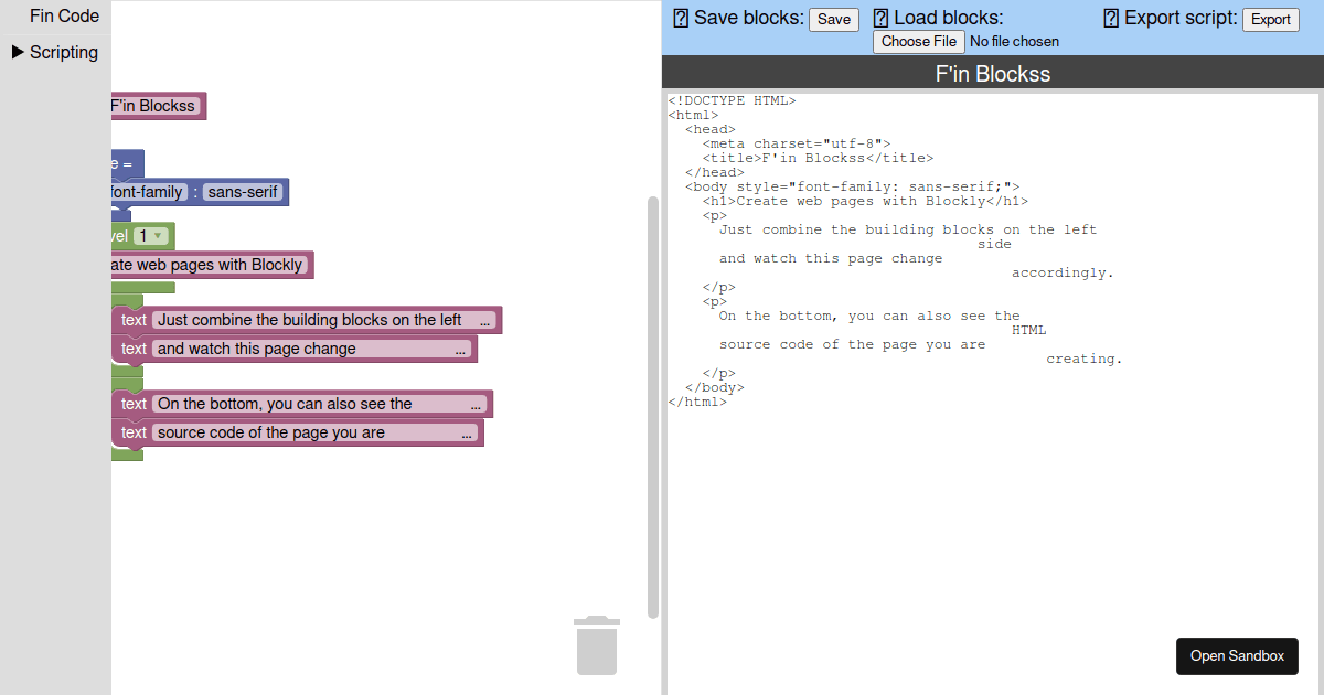 Blockly Generator - Codesandbox