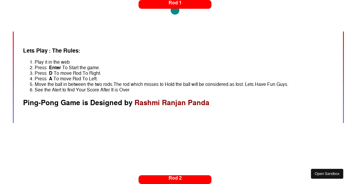 ping pong game by Rashmi - Codesandbox