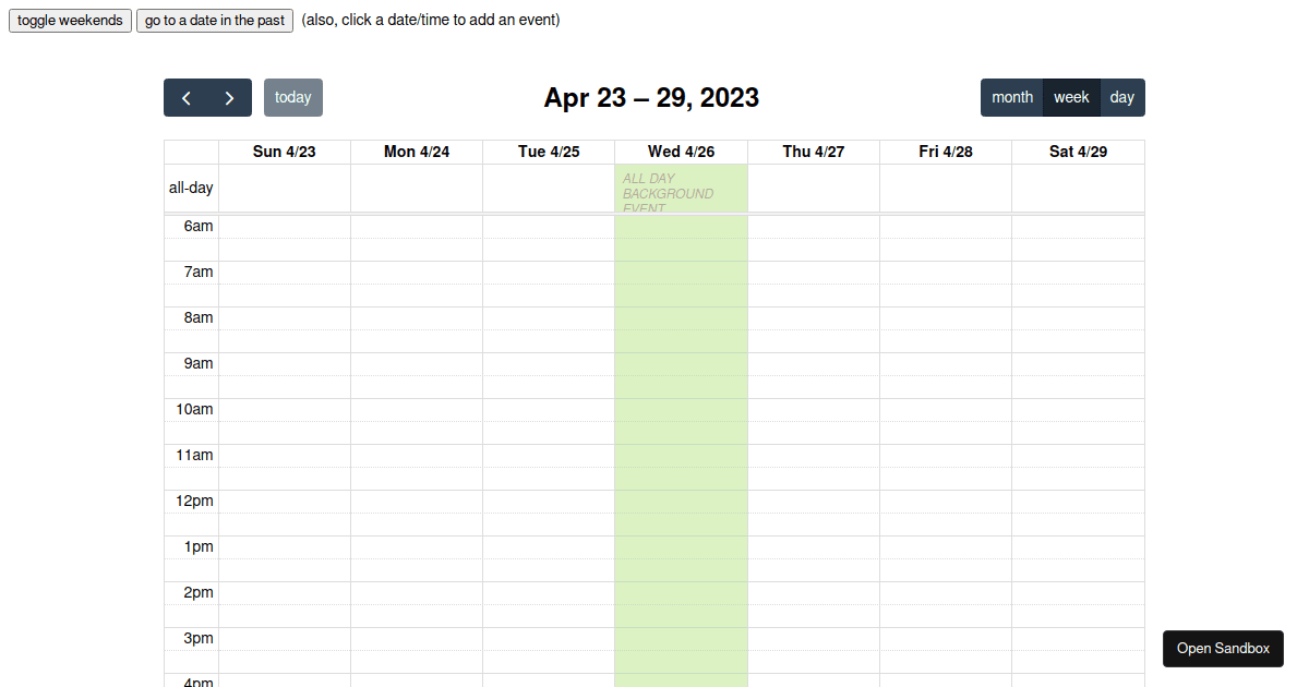 FullCalendar v5 all day background events - Codesandbox