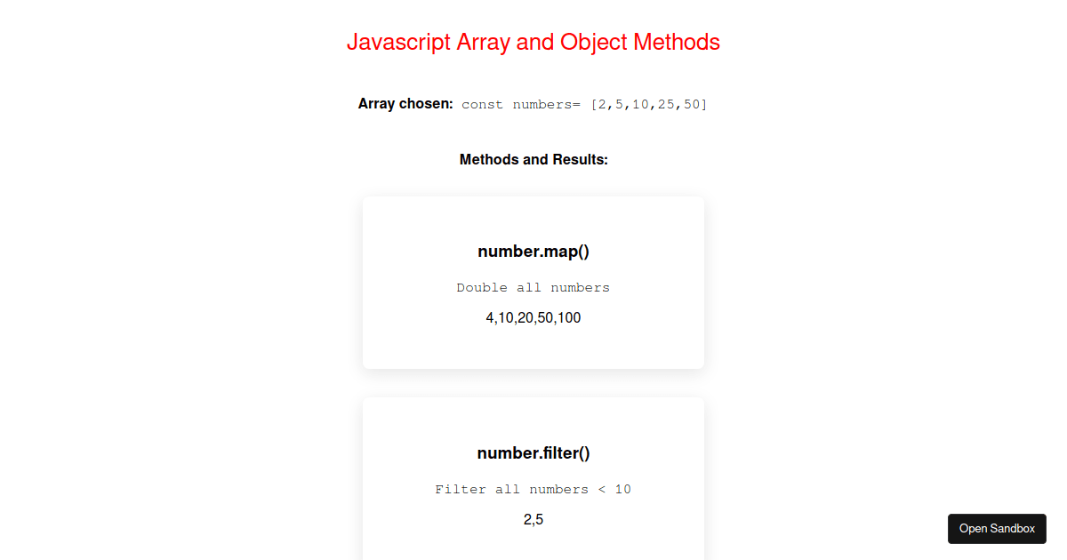 Js Array And Object Methods And Arrow Functions Forked Codesandbox
