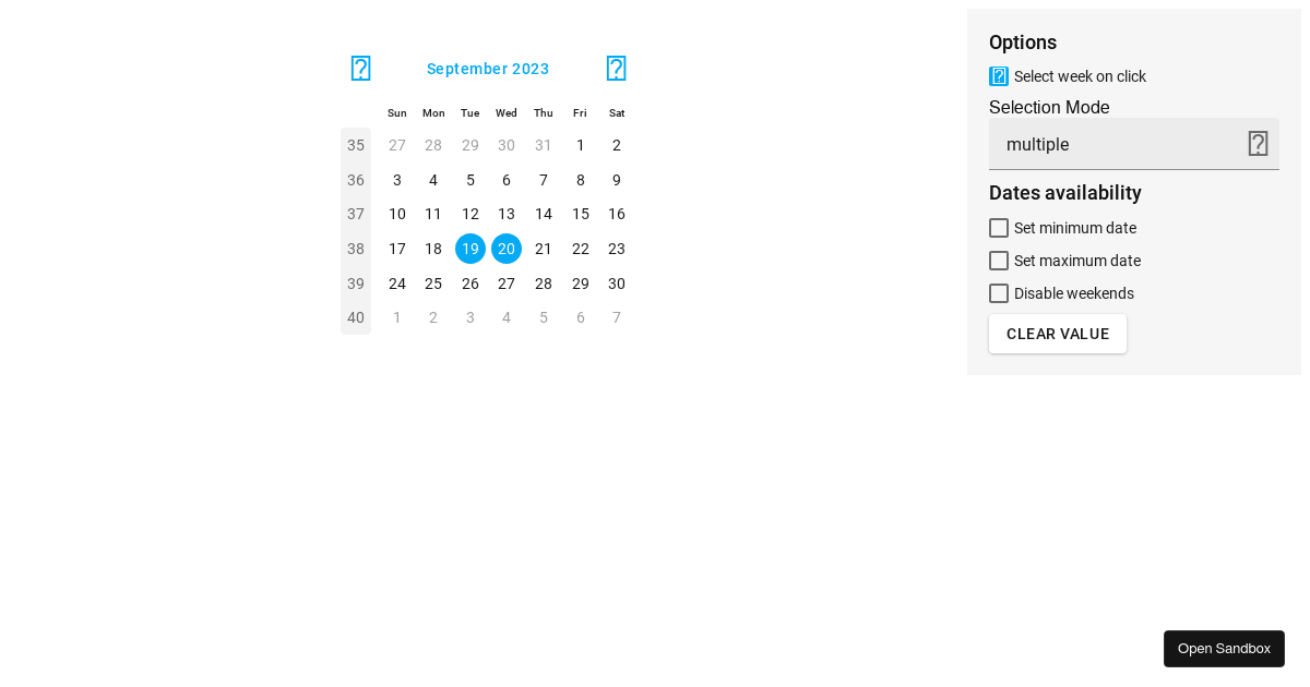 Devextreme Eap 232 Calendar Multi Selection Of Discrete Days Codesandbox