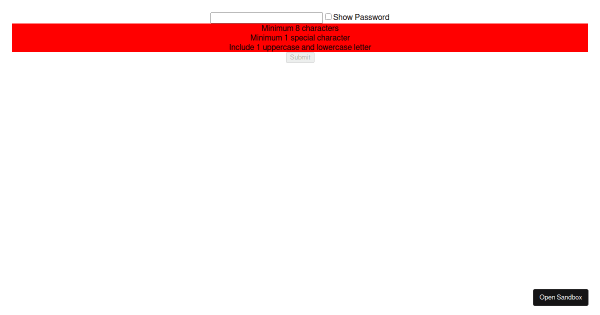 Password Strength Example In React Js Codesandbox