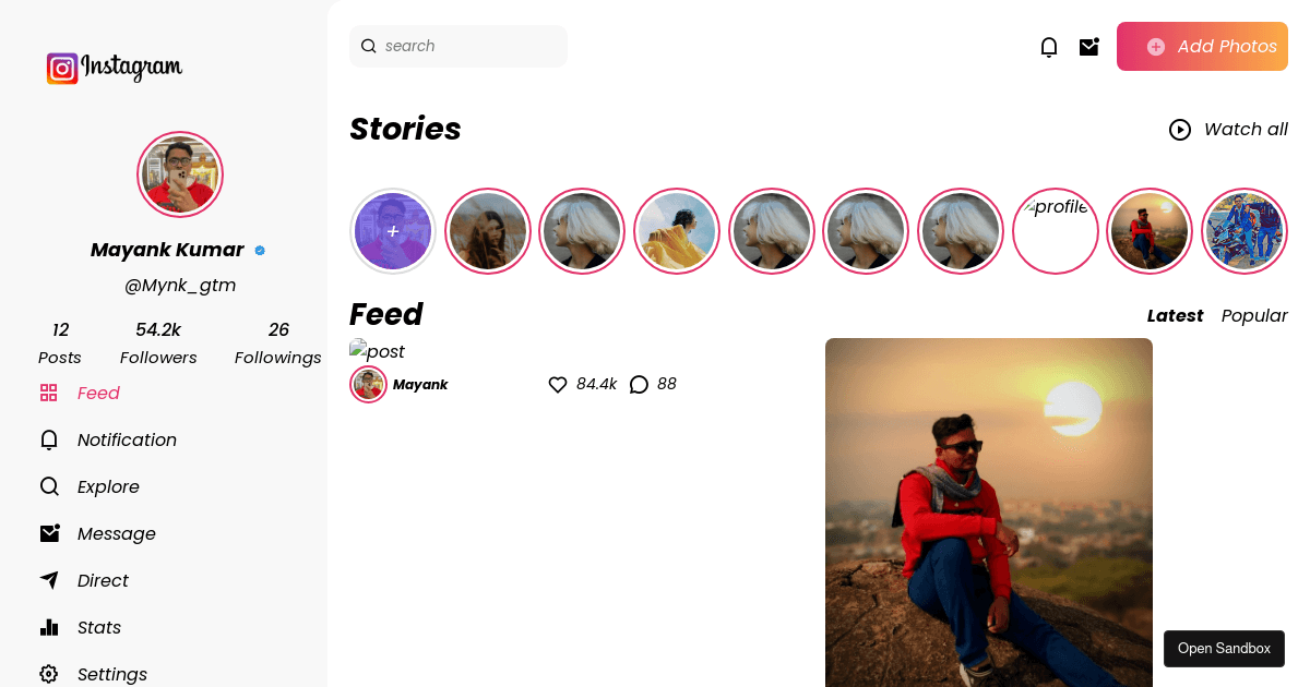 Instagram Clone Final - Codesandbox