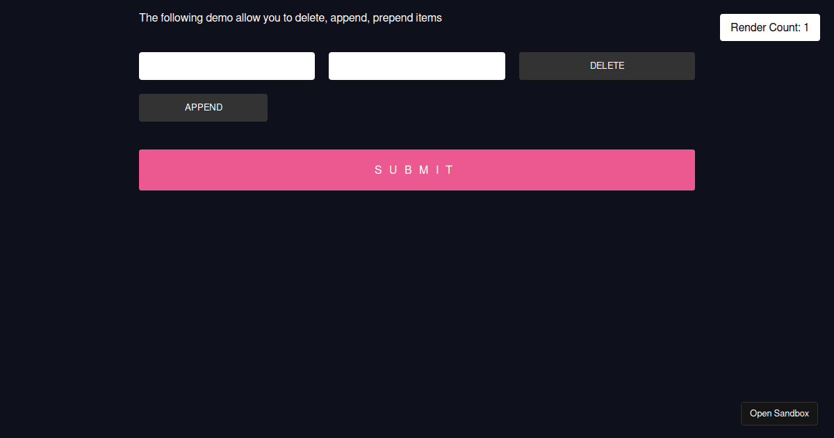 React Hook Form - useFieldArray (forked) - Codesandbox