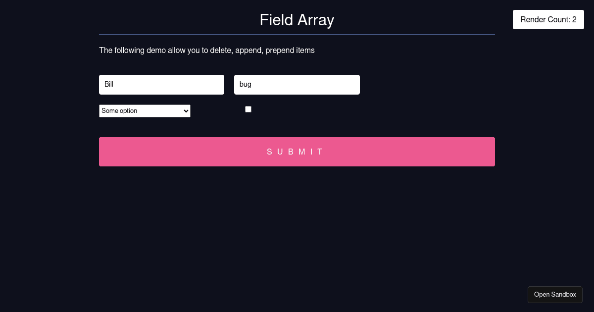 React Hook Form Usefieldarray Forked Codesandbox