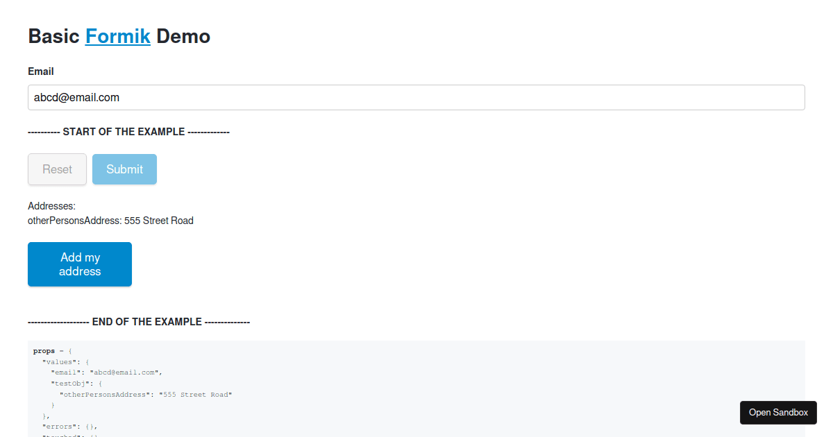 Formik Example - Codesandbox