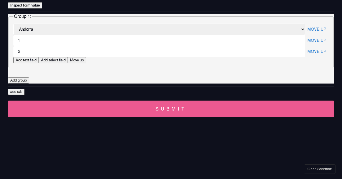 Miniform with tab - Codesandbox