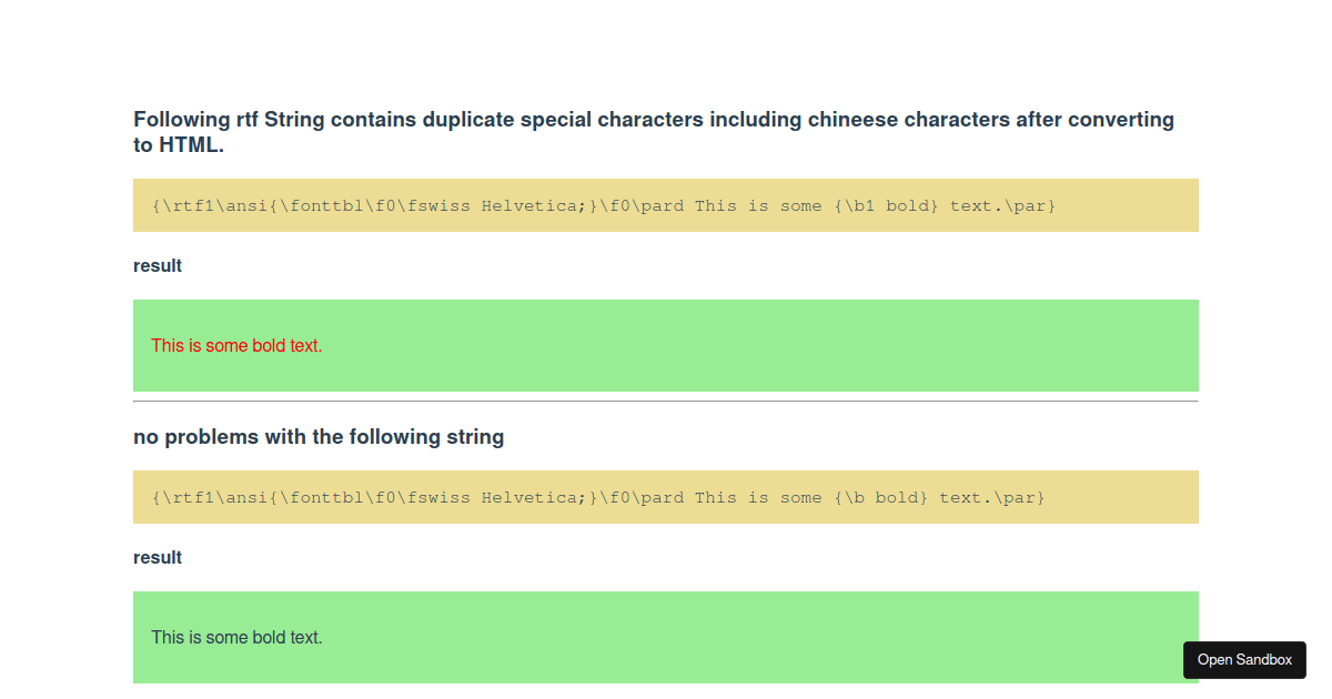 duplicate character after rtf-to-html (forked) - Codesandbox