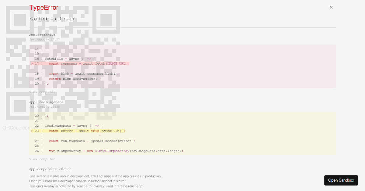 jpeg-js and jsqr example - Codesandbox