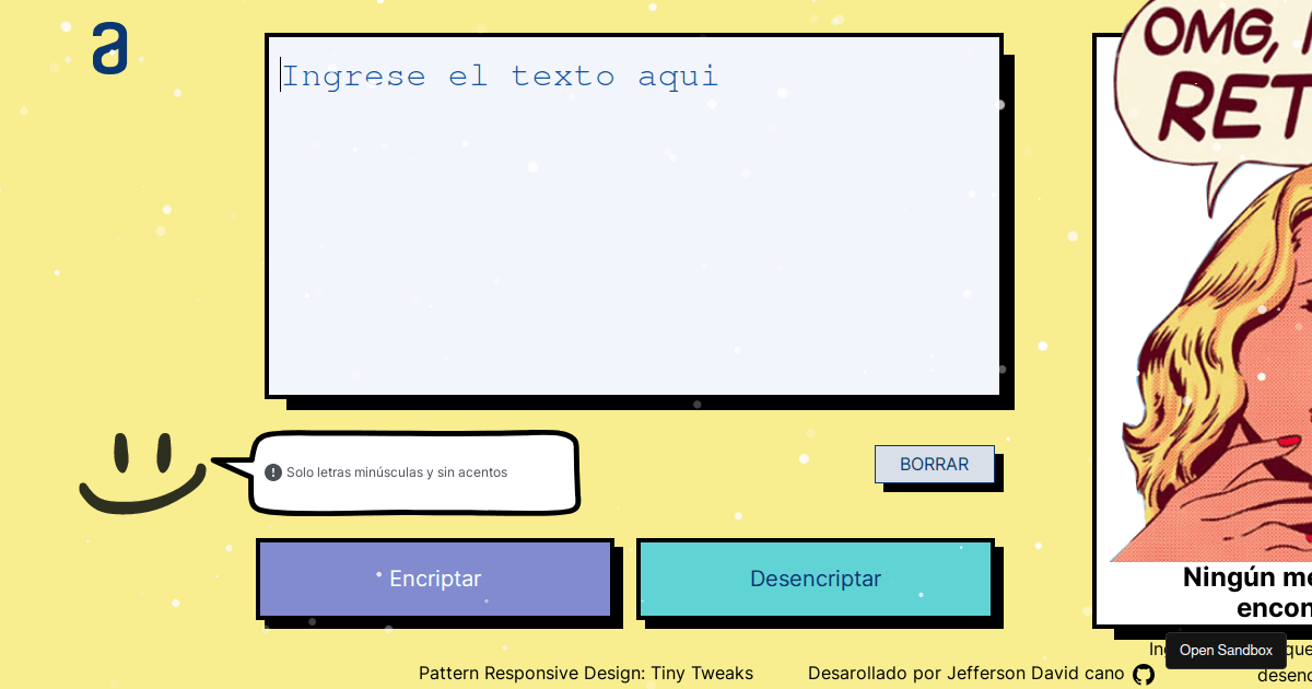 JeffersonD-art/one-challenge-encriptador-texto - Codesandbox