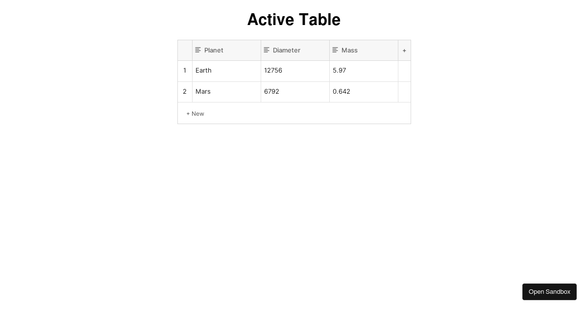 Active Table Angular Codesandbox