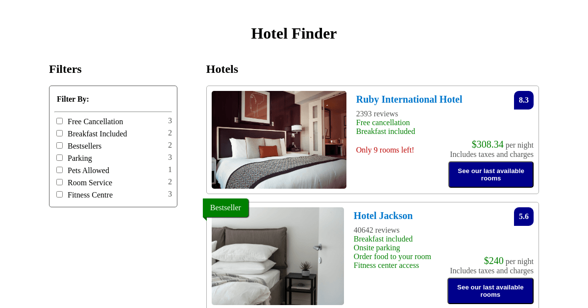 L7 - Stateful Hotel Filters - Solution - Codesandbox