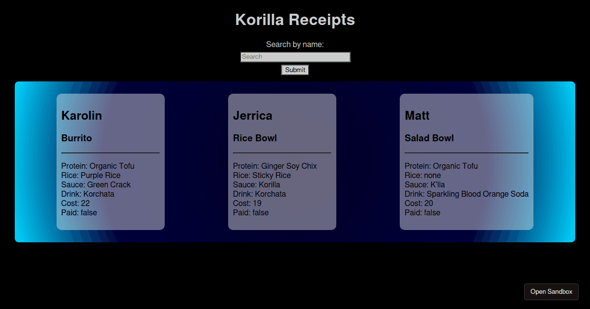 Korilla Receipts - Codesandbox
