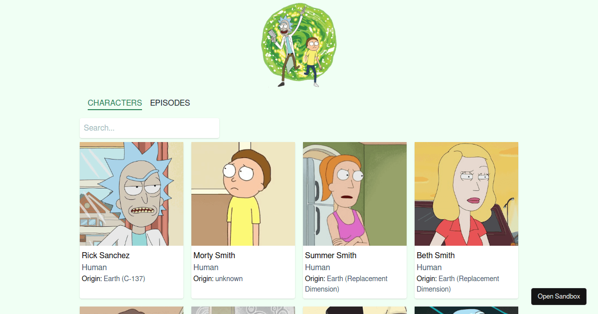 mateo2181/react-graphql-rickandmorty - Codesandbox