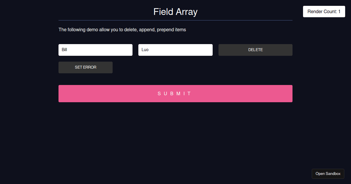 React Hook Form - useFieldArray (forked) - Codesandbox
