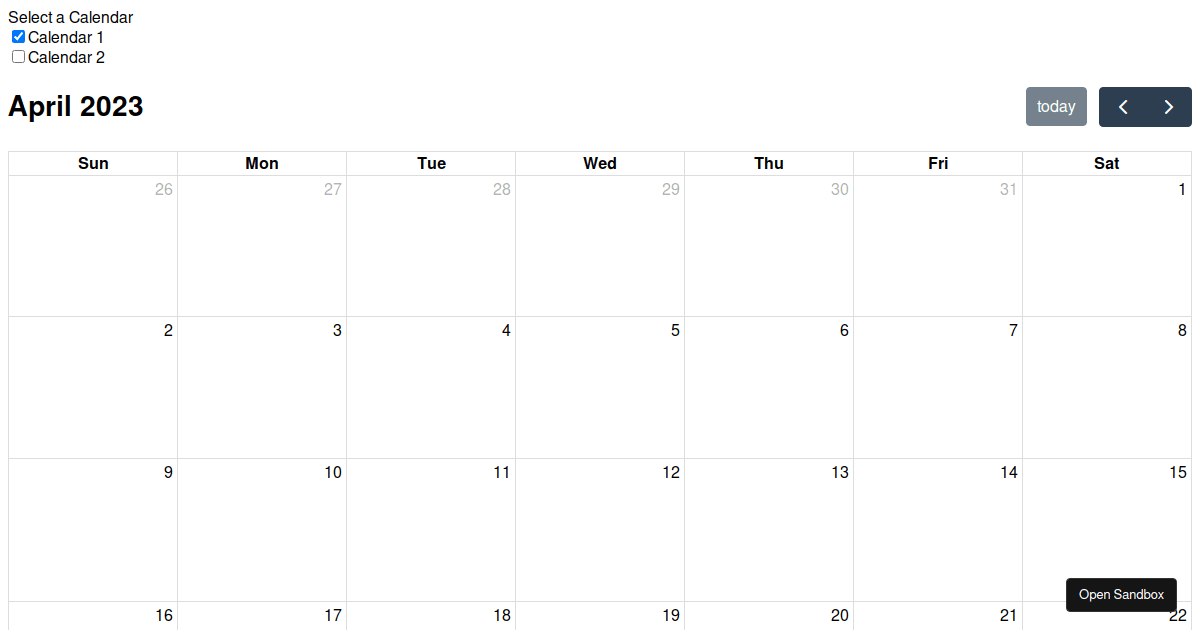 @FullCalendar/React Multiple Calendars - Codesandbox