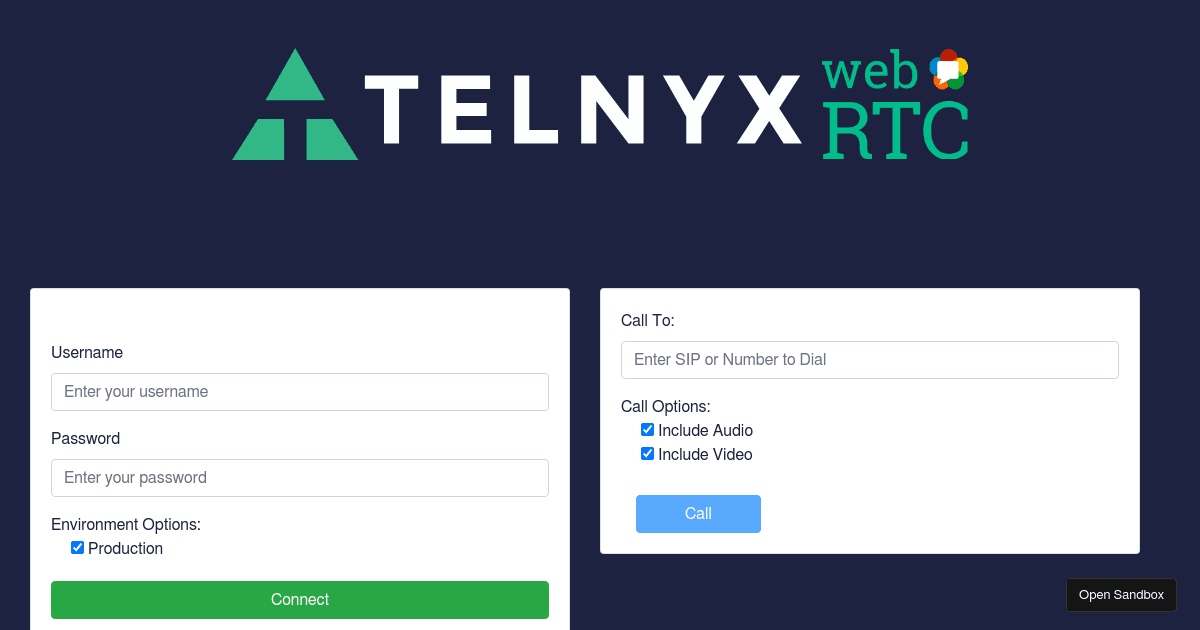 team-telnyx/webrtc-examples: vanilla-js-app - Codesandbox