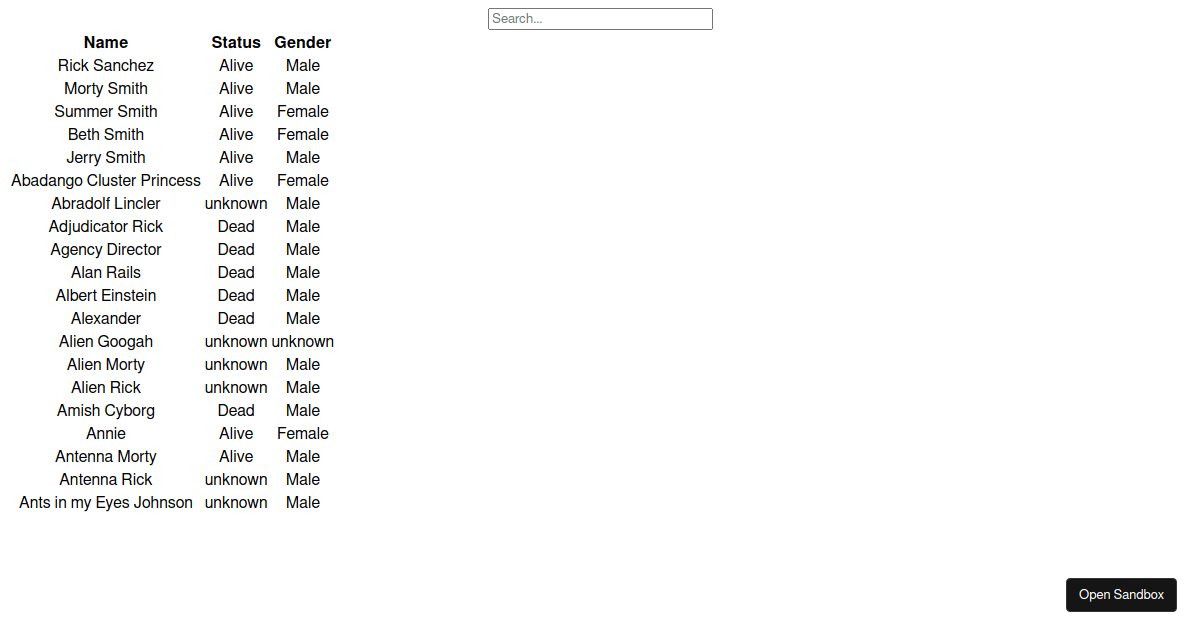 Search Advanced Functionality Codesandbox 
