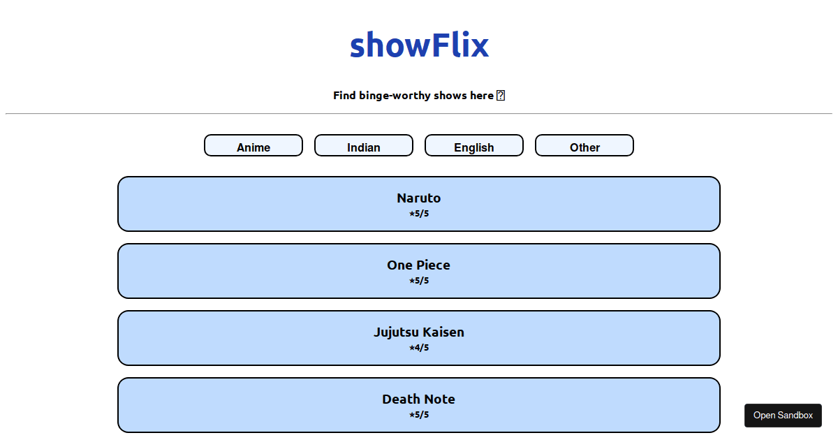 showFlix - Codesandbox