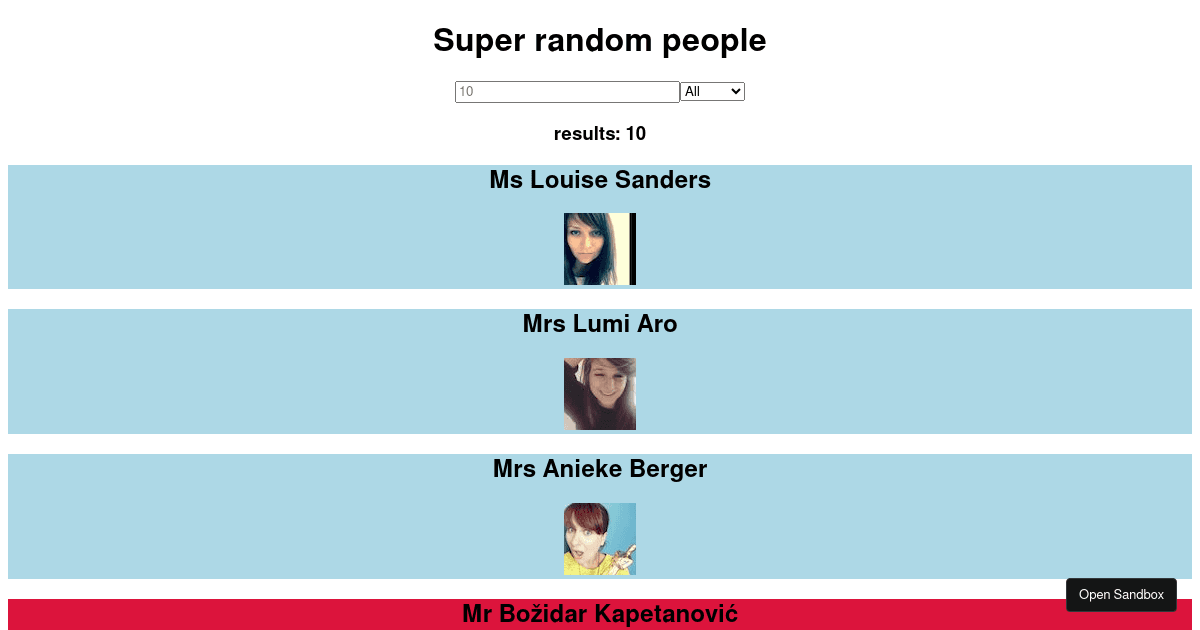 randomuser.me - Codesandbox