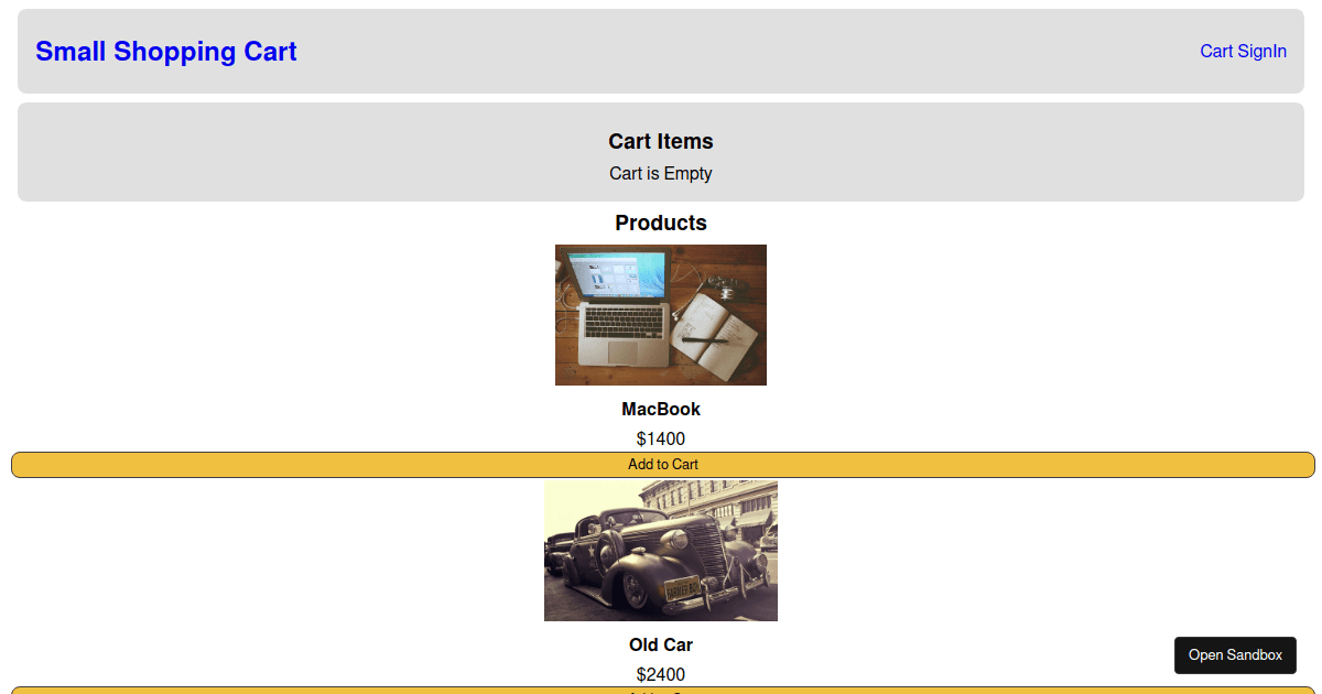 shoppingCart - Codesandbox