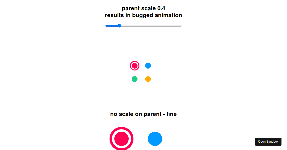 Bug while parent scaled - Codesandbox