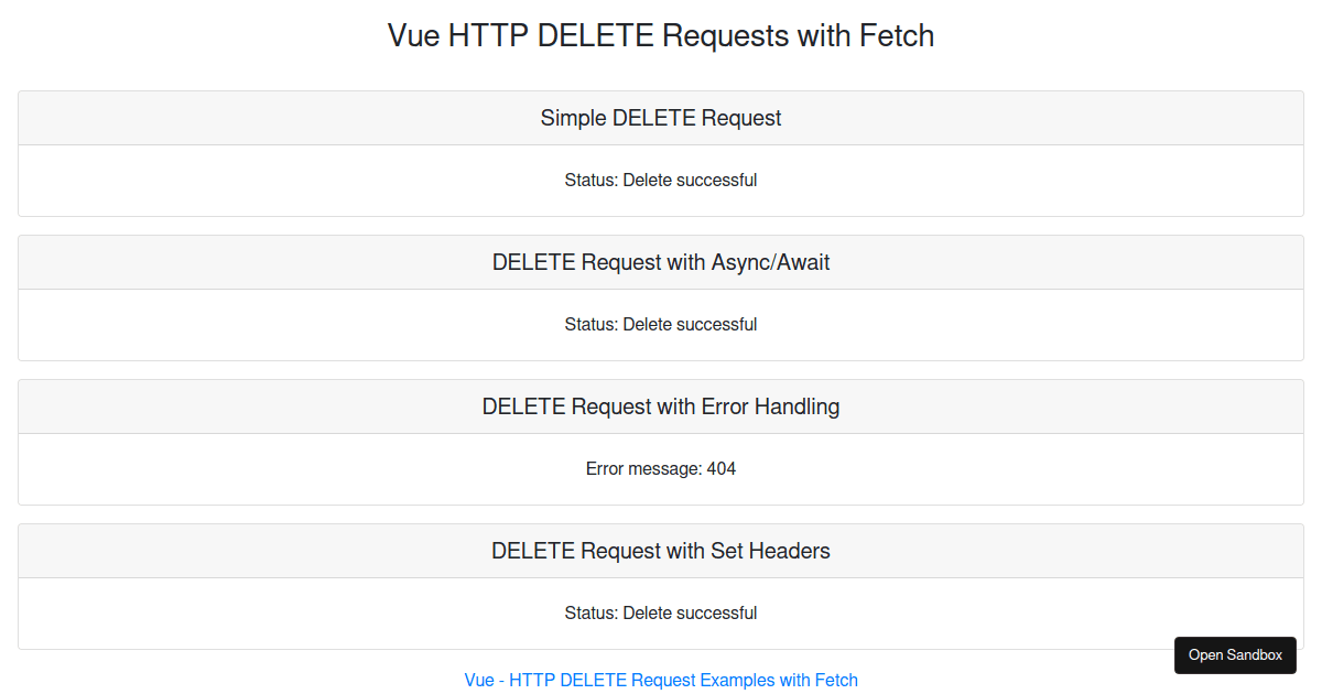 Vue Fetch Delete Request Examples Codesandbox