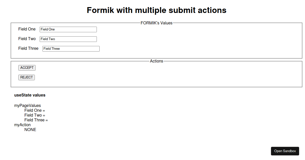 Formik with Multiple Actions - Codesandbox