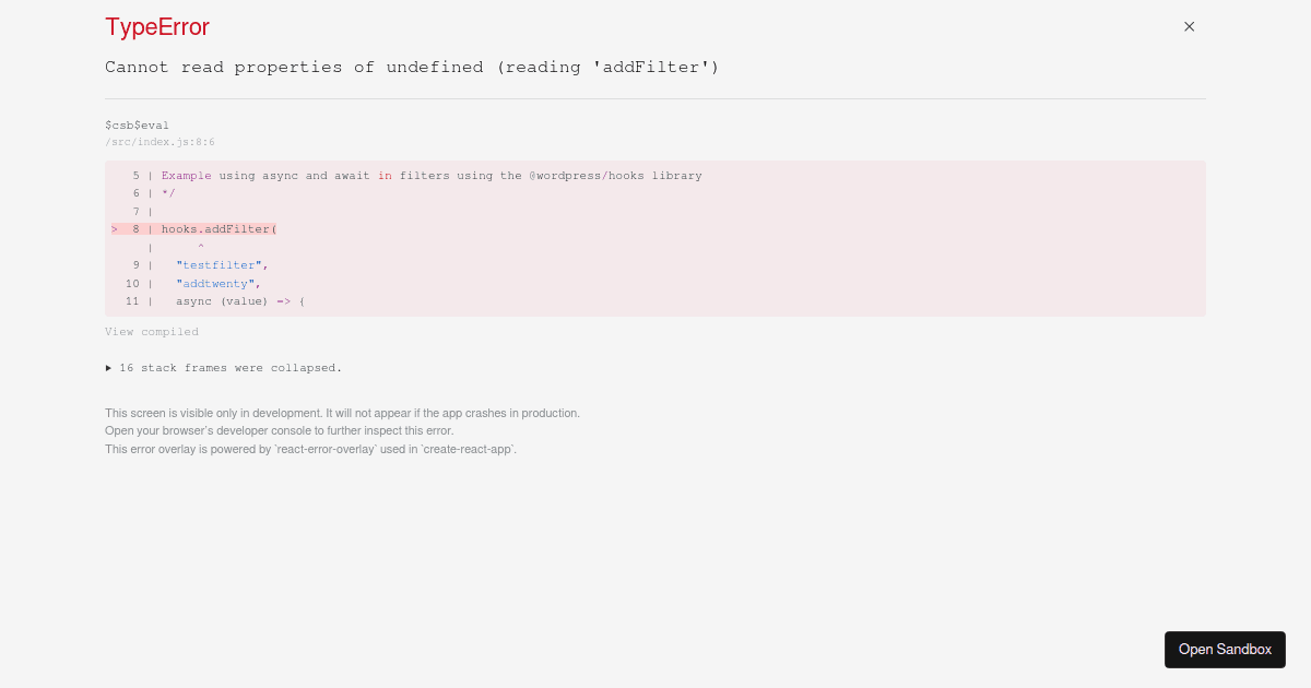 Wordpresshooks Async Await Example Forked Codesandbox