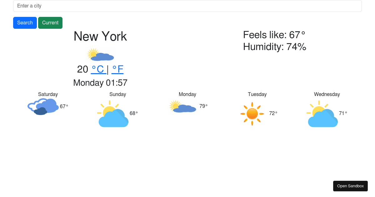 Weather Wireframe - Codesandbox