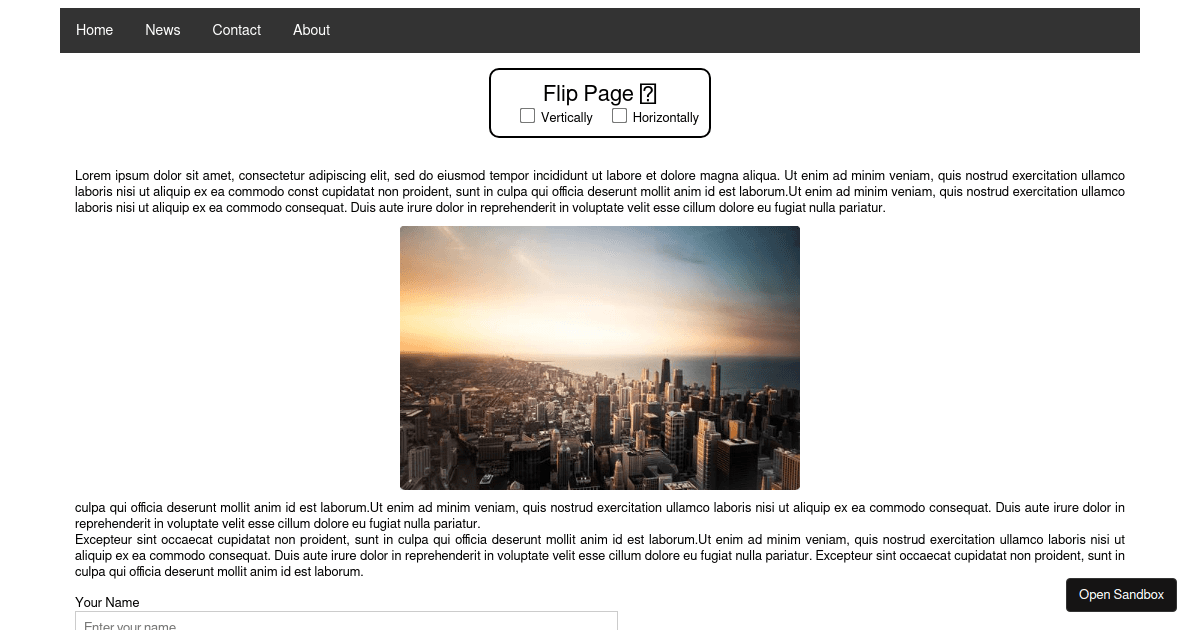 Flip Web Page - Codesandbox