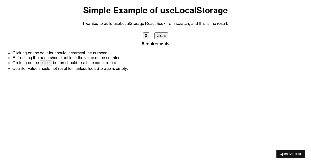 useLocalStorage Hook - Codesandbox
