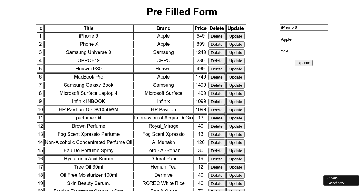 prefilledform - Codesandbox