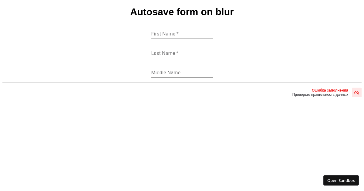 Auto save form - Codesandbox